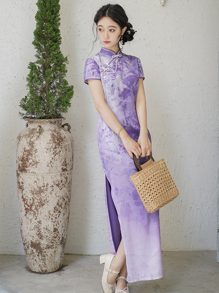 Short Sleeve Floral Long Cheongsam | Yanran – Hanfu Story