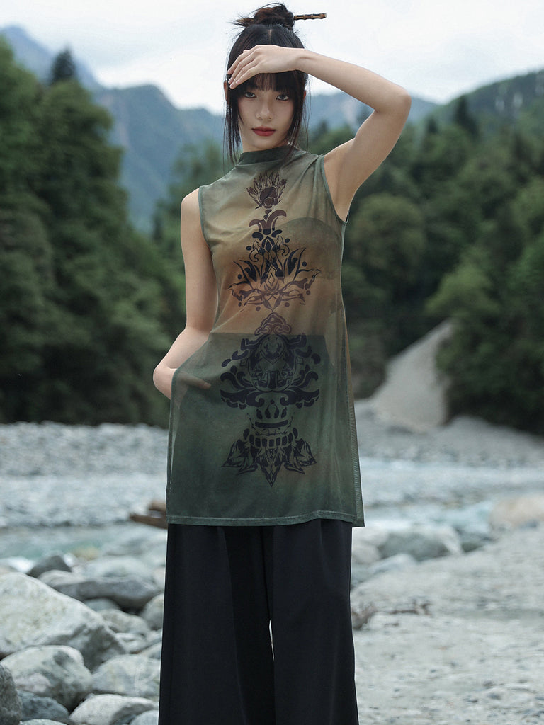 New Chinese Style See Through Mesh Sleeveless Top - Tang Dynasty Anecd ...