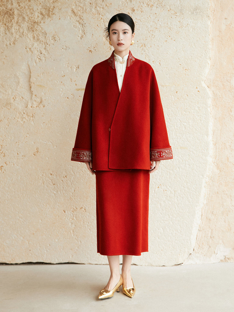 Festive Hanfu Wool Coat for Engagement, Tea Ceremony or Chinese New Ye ...