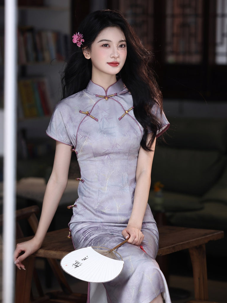 Short Sleeve Old Hong Kong Style Qipao | Lavender – Hanfu Story