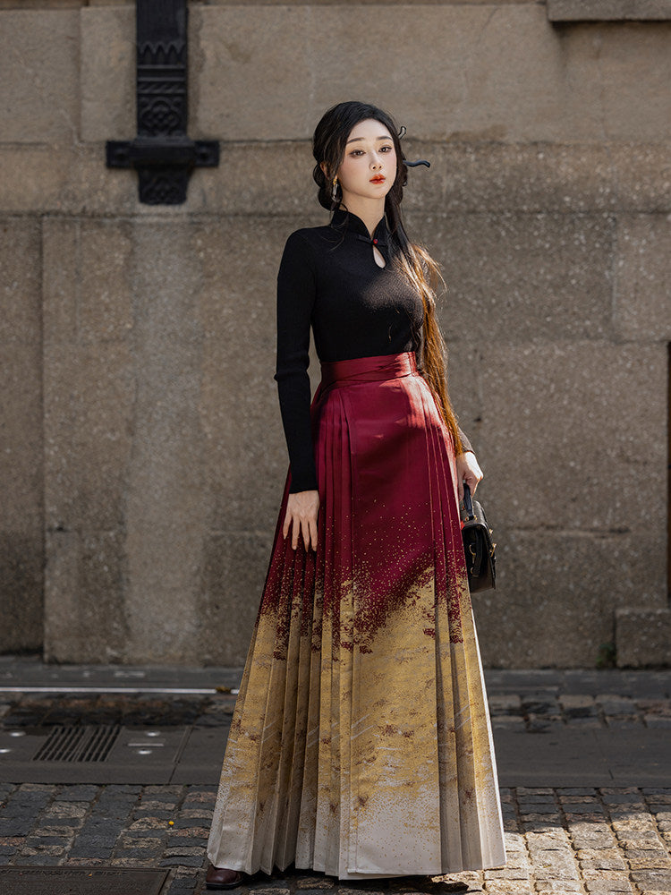 Festive Hanfu Mamianqun for Engagement, Tea Ceremony or Chinese New Ye ...