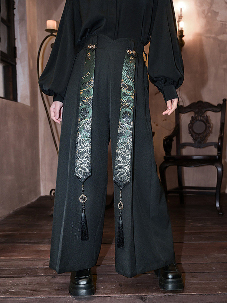 New Chinese Style Gold Snake Pattern Wide Leg Pants - Shengqing 升卿 – Hanfu Story