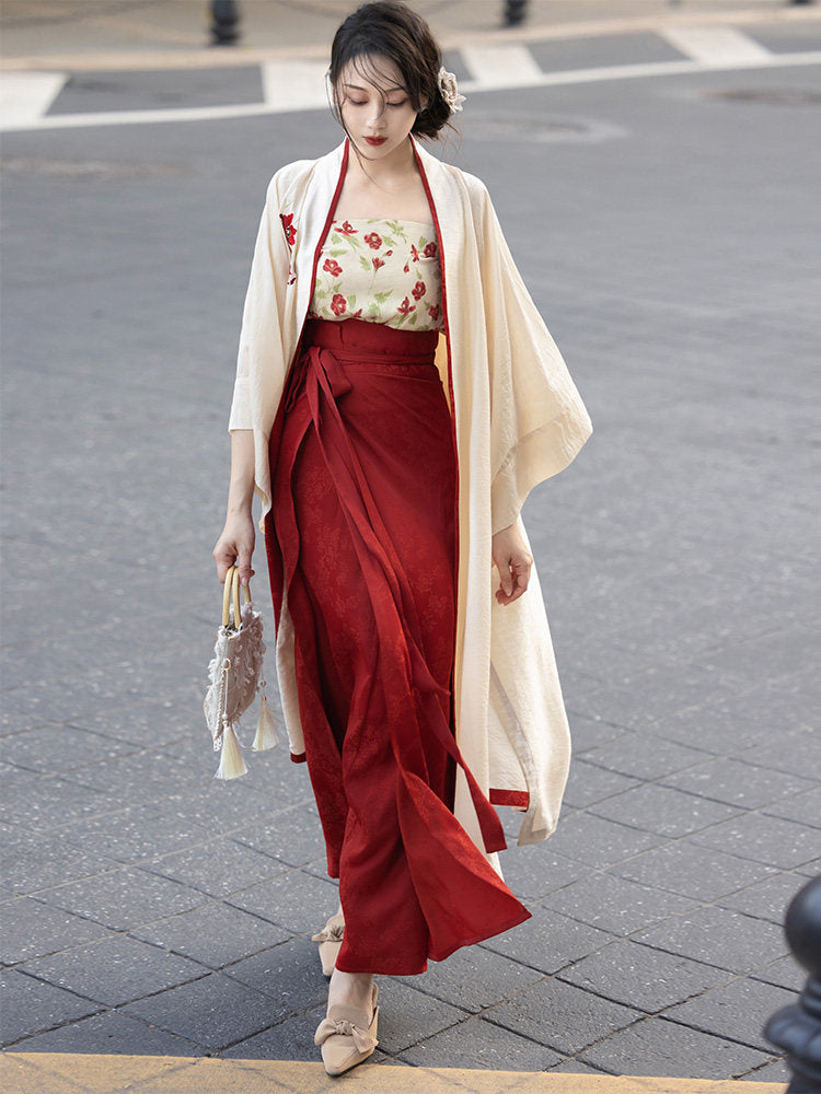 Song Dynasty Modern Hanfu Changgan Temple Jacket and Spiral Skirt - Fl ...