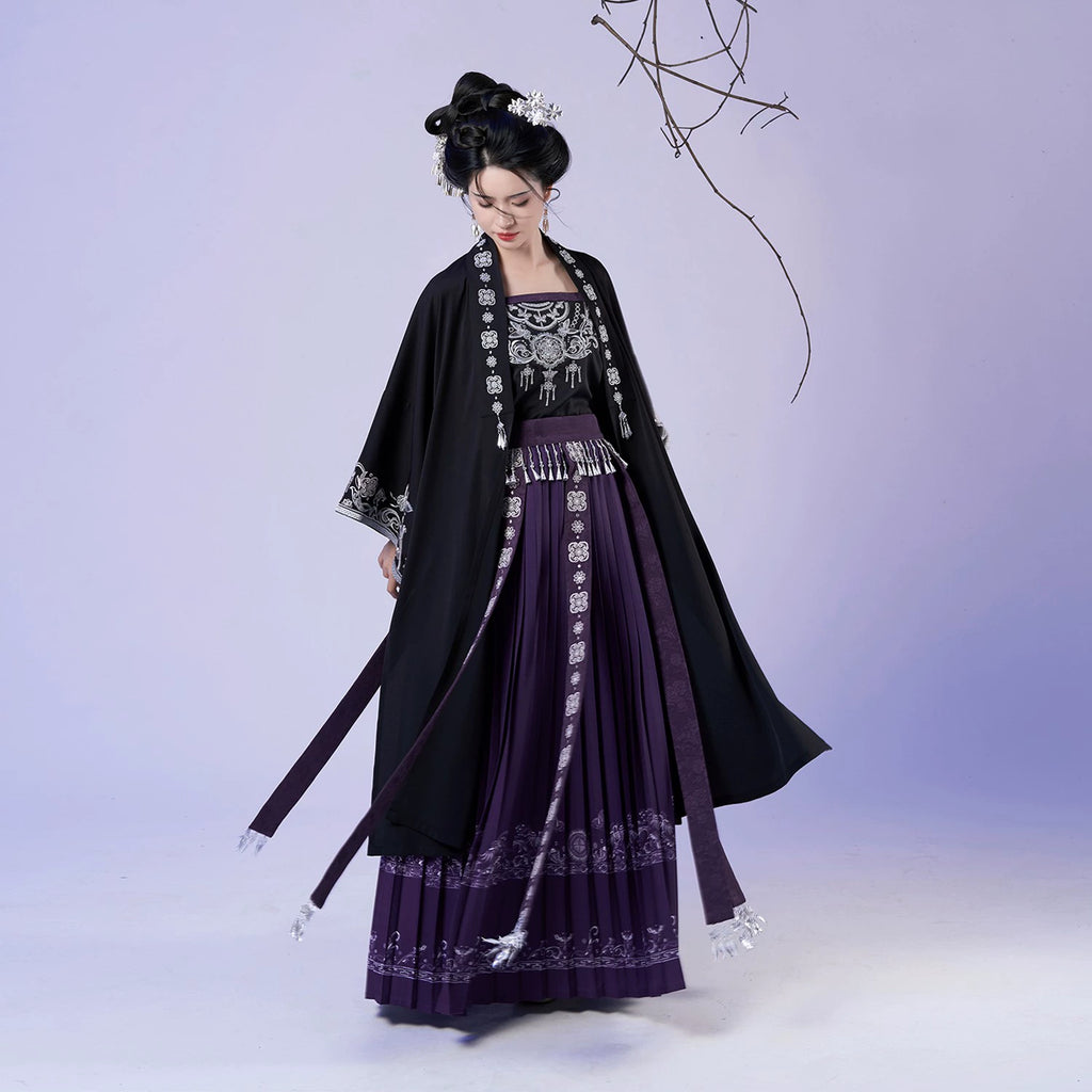 Miao Ethnic Inspired Hanfu Set with Embroidered Half-Sleeve Top & Plea ...