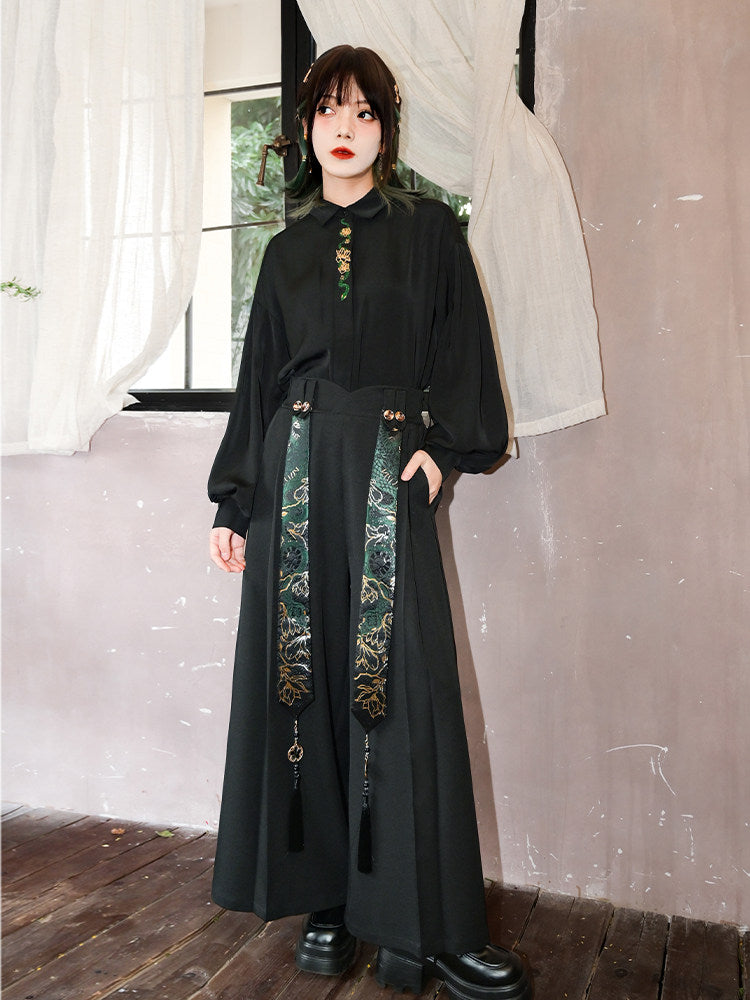 New Chinese Style Gold Snake Pattern Wide Leg Pants - Shengqing 升卿 – Hanfu Story