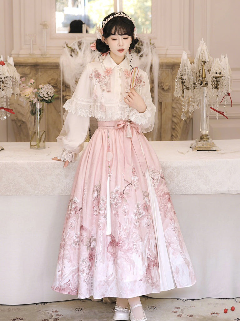 New Chinese Style Long Sleeve Lace Top and Skirt - Cherry Blossoms Rai ...