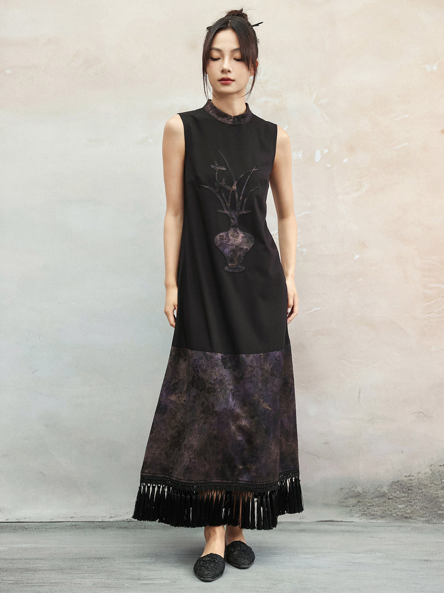 New Chinese Style Dark Purple Jacquard Sleeveless Dress – Hanfu Story