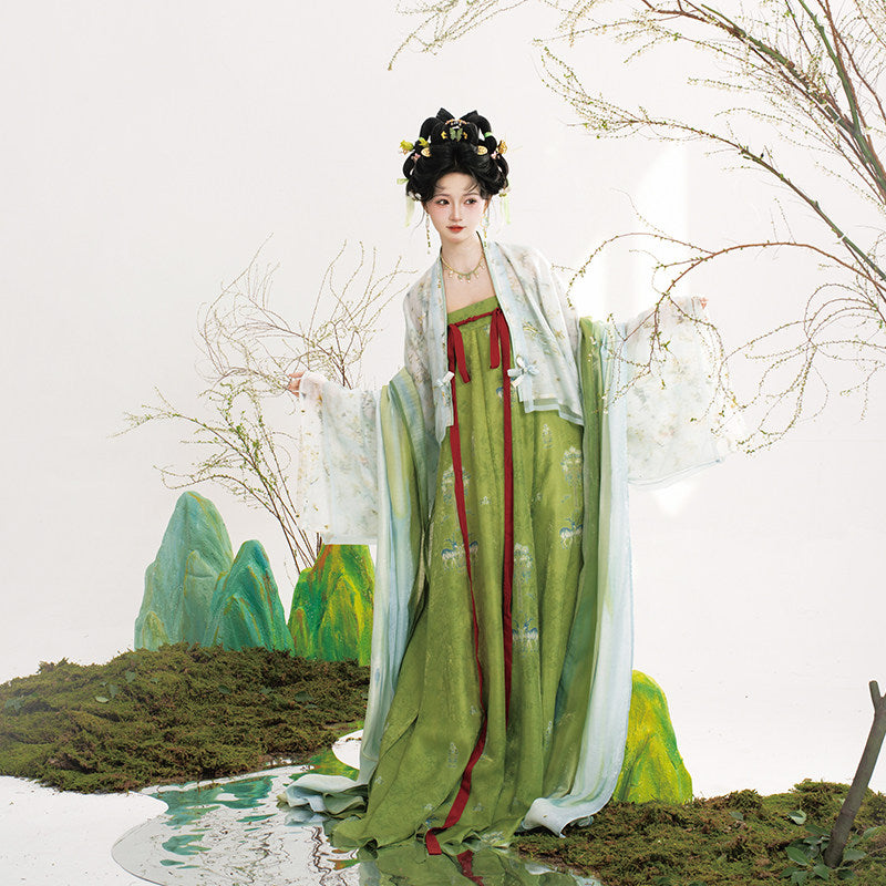 Spring Deer | Tang Style Hanfu Set with Famen Temple Shawl and Qixiong ...