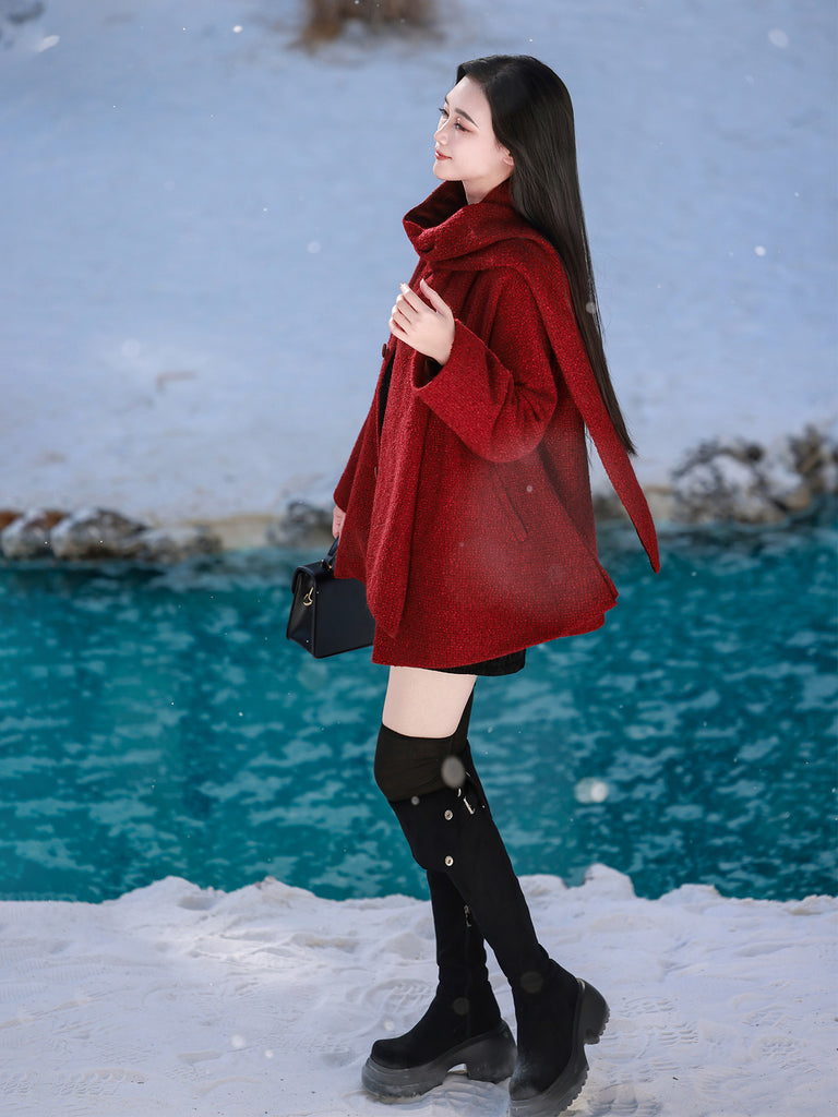 Tang Dynasty Modern Hanfu Wool Blend Jacket and Shorts - Coral Song 珊瑚 ...