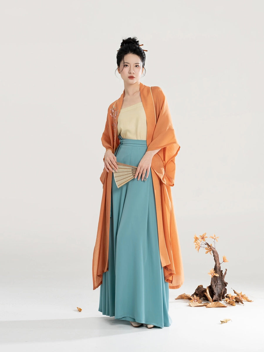 Song Dynasty Modern Hanfu Set with Changgan Temple Beizi and Wide Leg ...