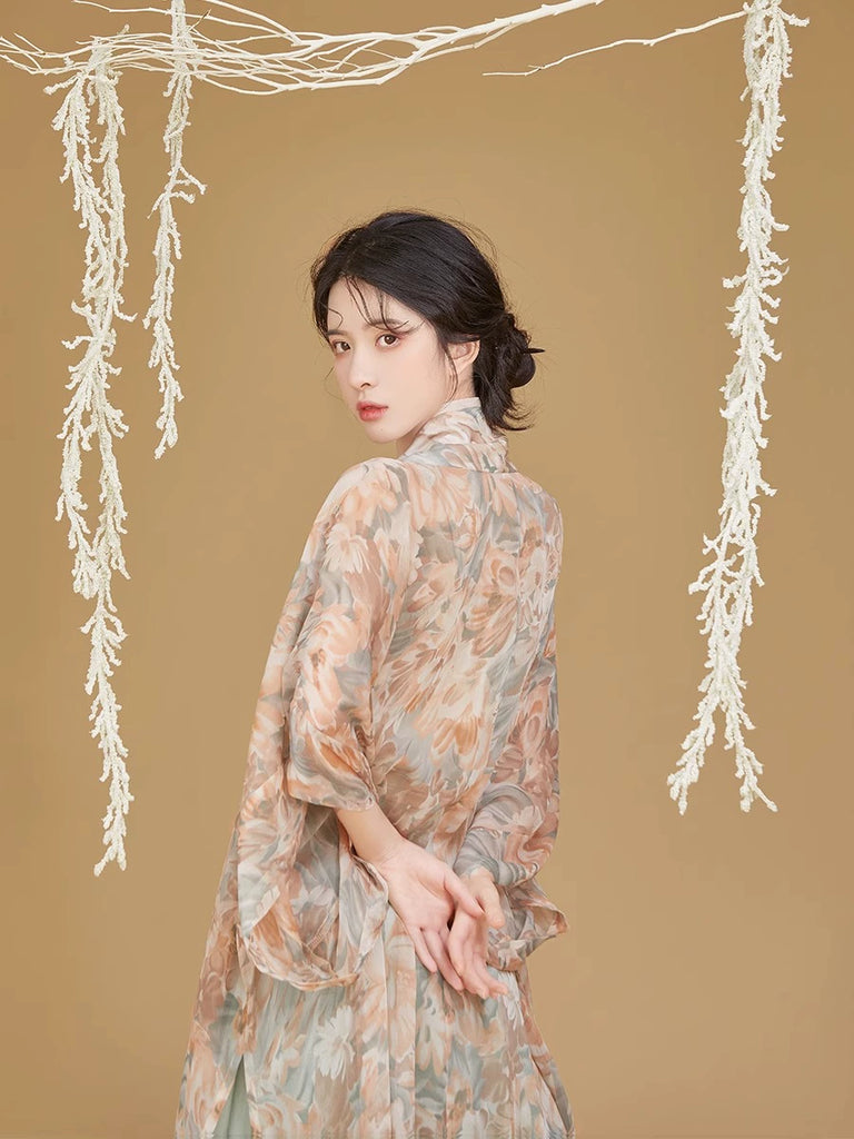 Song Dynasty Modern Hanfu Set with Changgan Temple Beizi and Pleated S ...