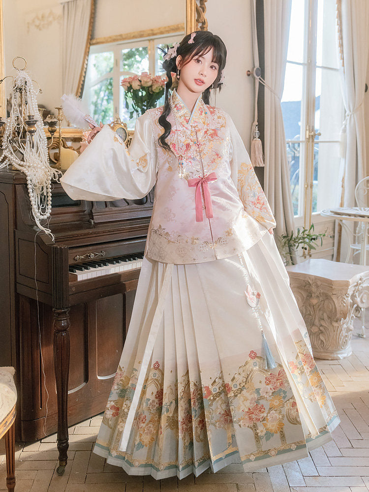 Ming Dynasty Spring Hanfu Set with Pipa-Sleeve Bijia & Mamian Skirt ...