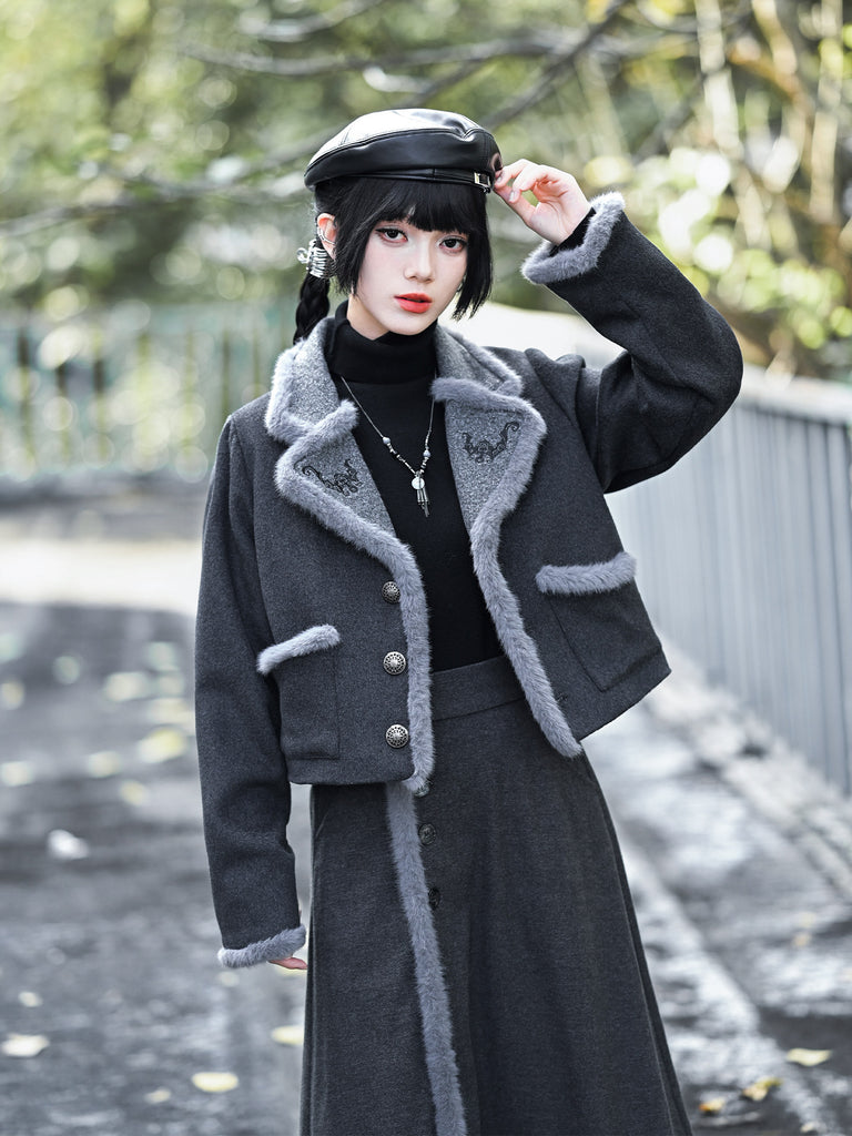 New Chinese Style Vintage Embroidered Wool Short Jacket - Lucky Bat 福蝠 ...