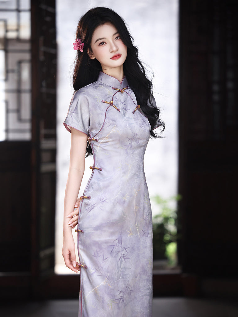 Short Sleeve Old Hong Kong Style Qipao | Lavender – Hanfu Story