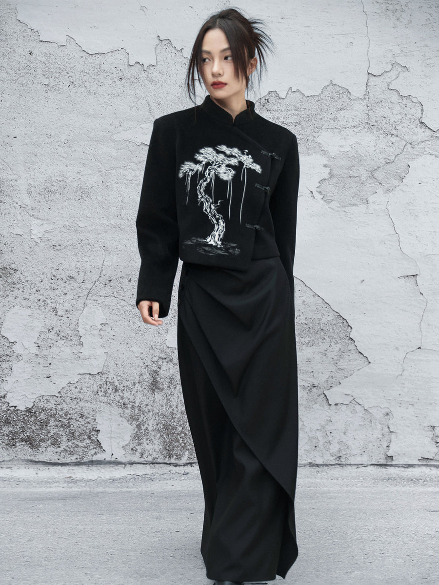 New Chinese Style Embroidered Woolen Jacket - Songyan 松颜 – Hanfu Story