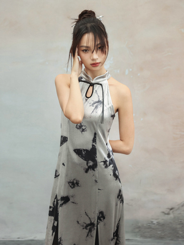 New Chinese Style Summer Retro Halter Neck Silver Butterfly Shadow Pri ...