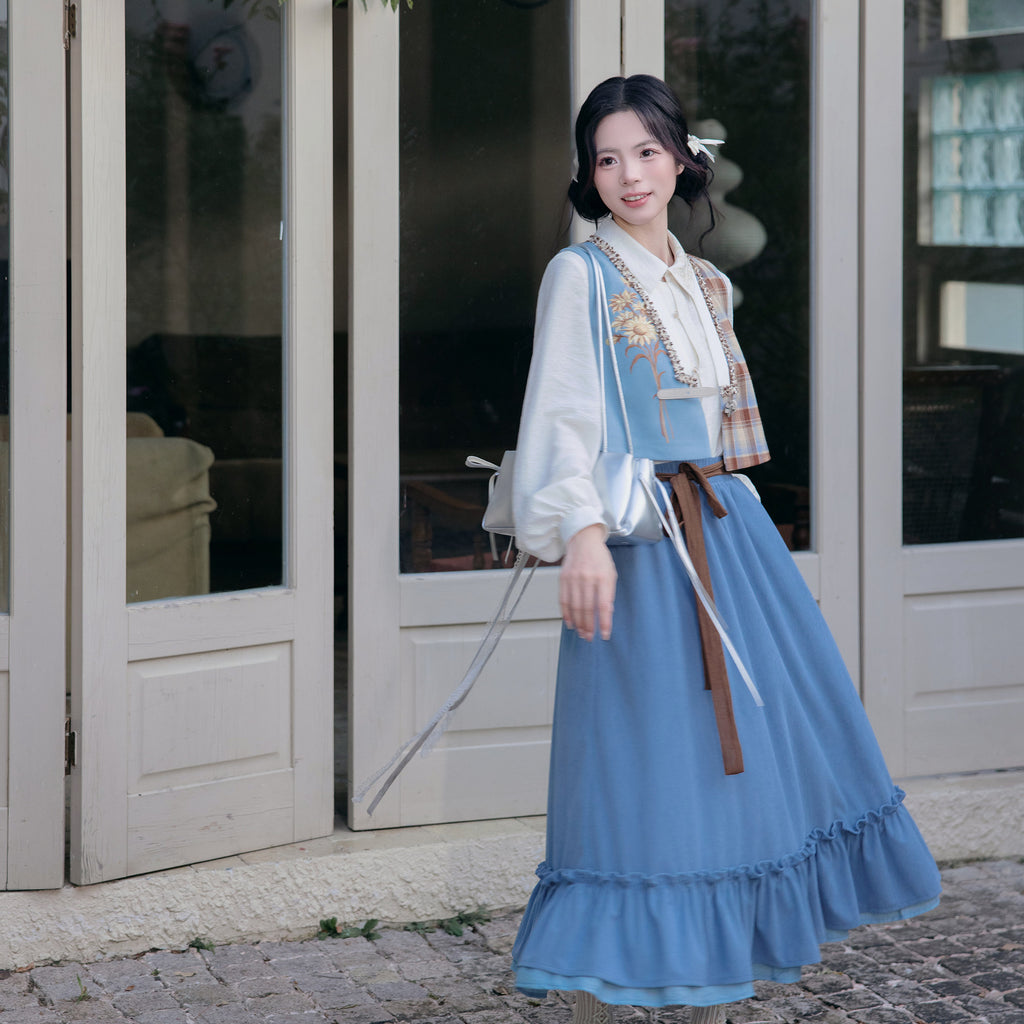 New Chinese Style Long Sleeve Top and Vest with Skirt - Autumn Golden ...