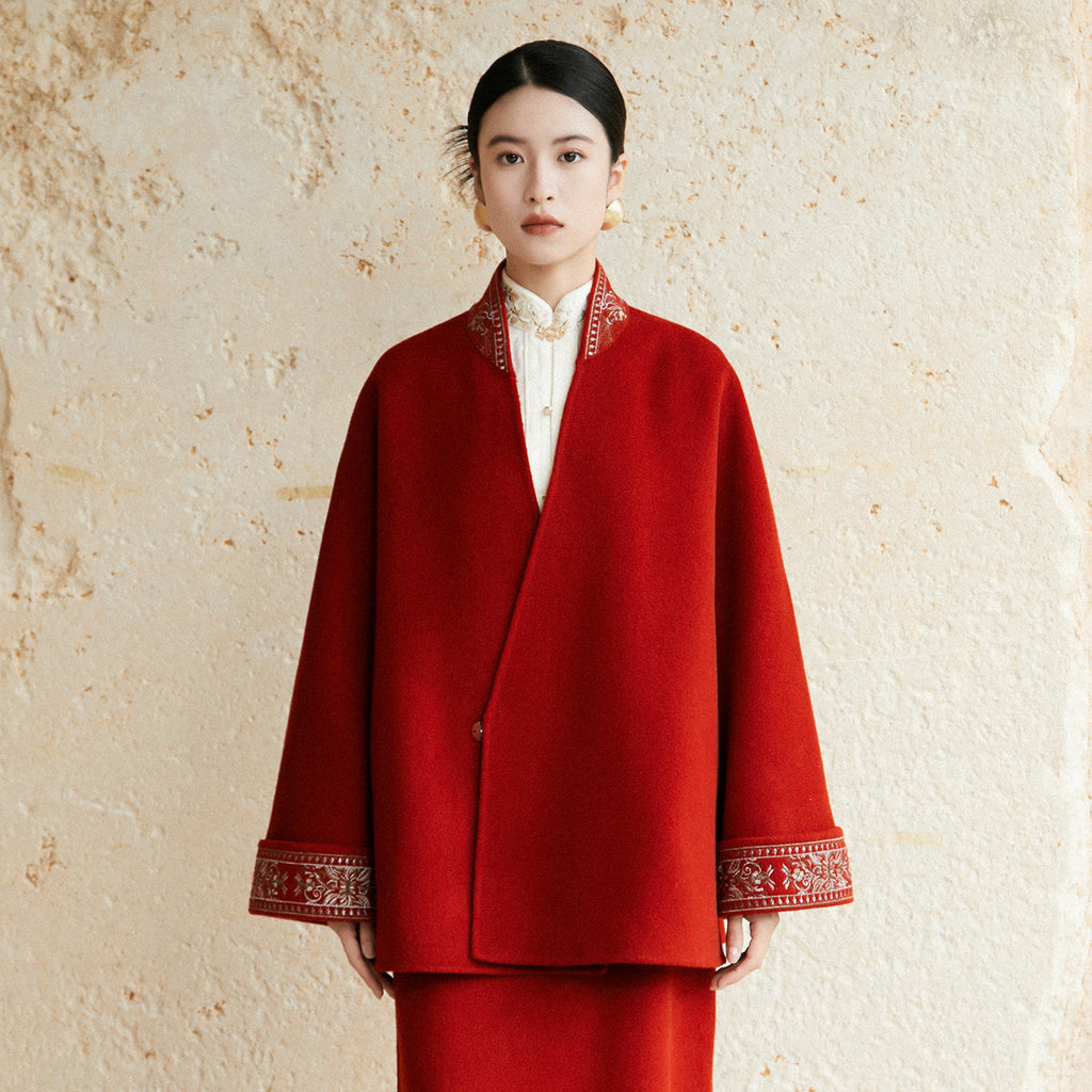 Festive Hanfu Wool Coat for Engagement, Tea Ceremony or Chinese New Ye ...