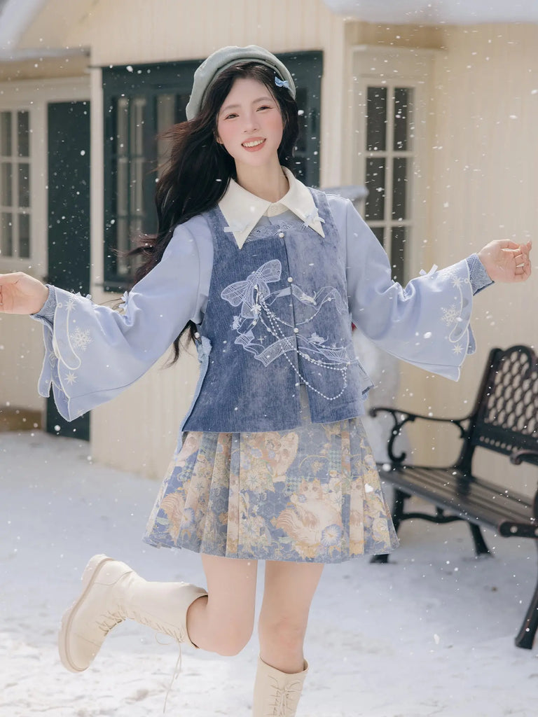 Ming Dynasty Modern Hanfu Bijia and Mini Mamianqun - Snow and Frost Ca ...