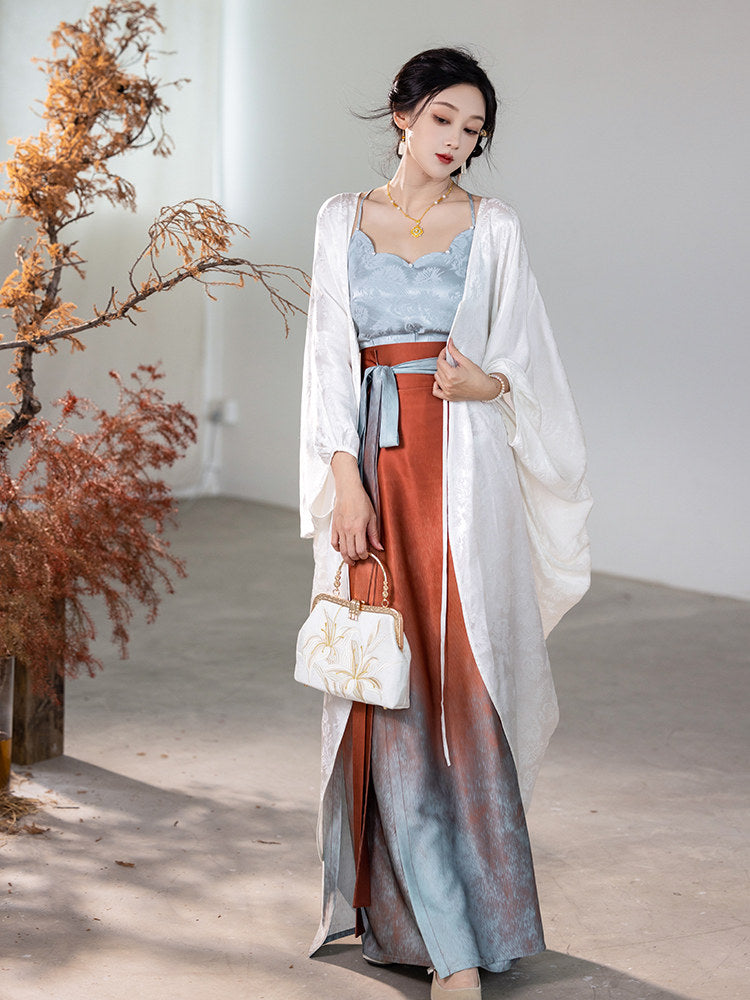 Song Dynasty Modern Hanfu Fairy Cardigan and Spiral Skirt - Glaze Red ...