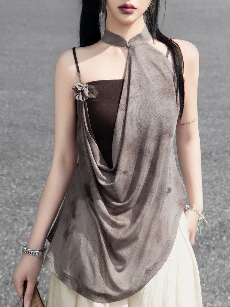 New Chinese Style Camisole and Cheongsam Halter Neck Top - Qianka 浅咖 ...