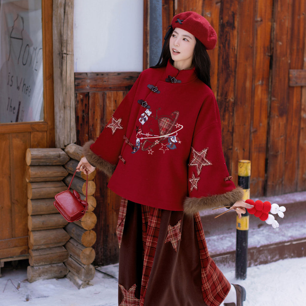 Neo Chinese New Year Sweet Plaid Jacket | Winter 冬日联萌 – Hanfu Story
