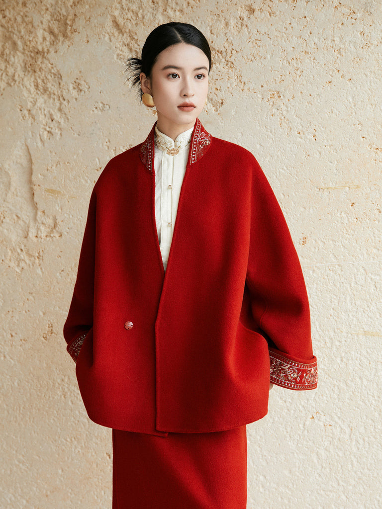 Festive Hanfu Wool Coat for Engagement, Tea Ceremony or Chinese New Ye ...