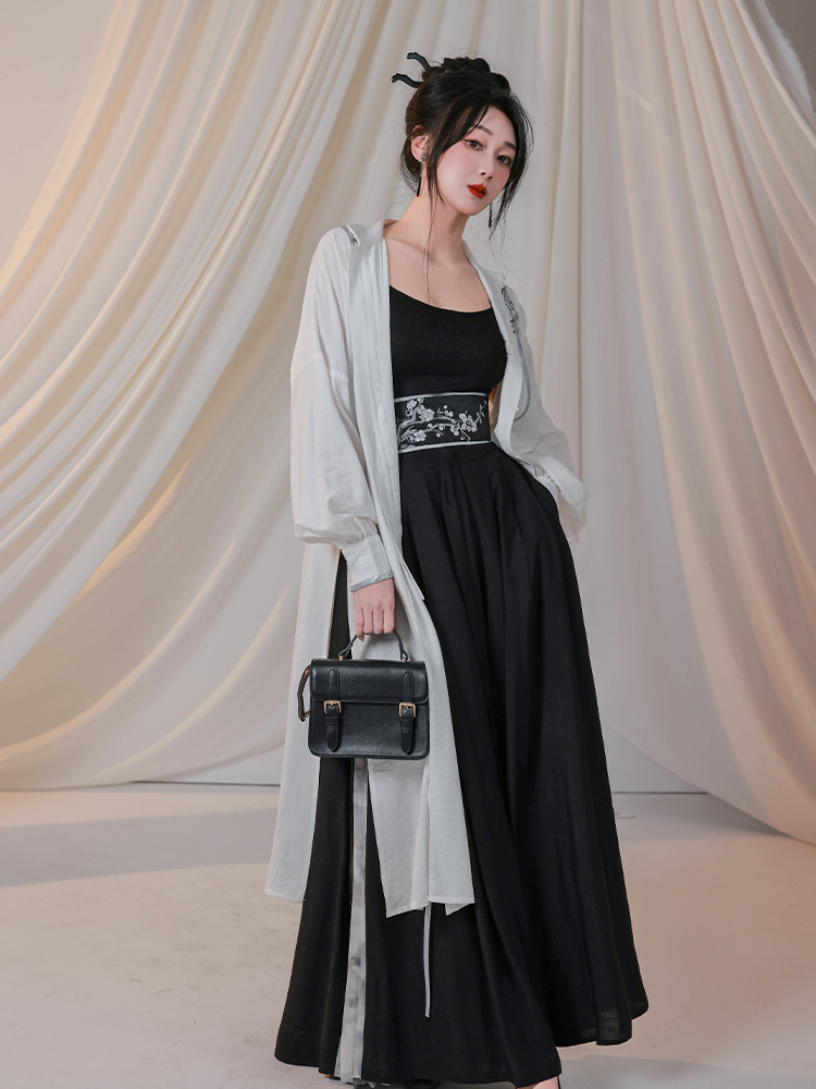 New Chinese Style White Embroidered Robe and Wide Leg Pants - Plum Blo ...