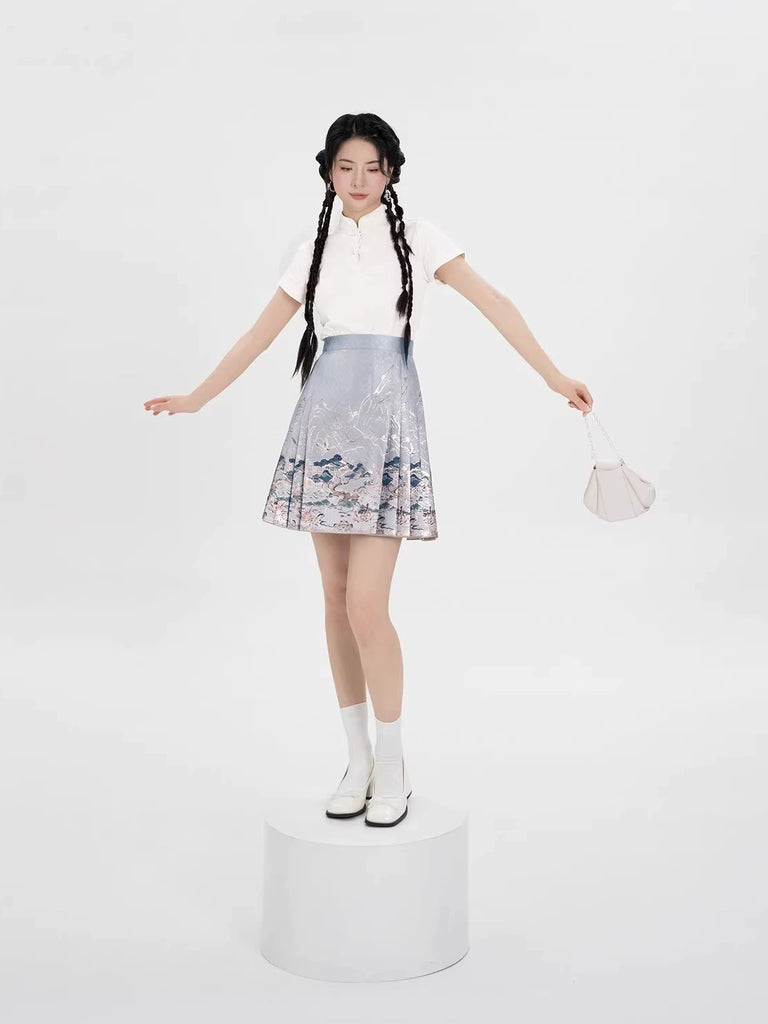 Ming Dynasty Modern Hanfu Top and Mamianqun Mini Skirt - Path of Flowe ...